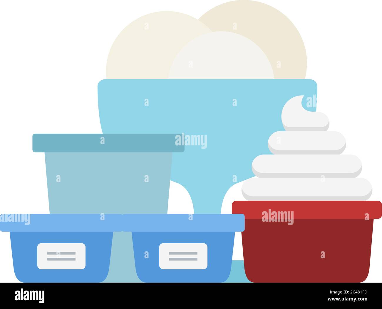 Ice cream in containers and a bowl vector flat isolated Stock Vector ...