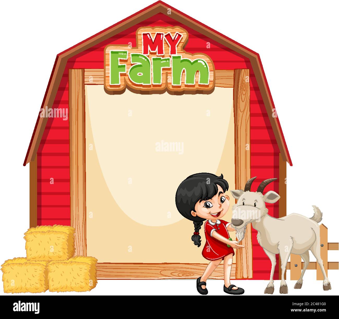 Border template design with girl and goat illustration Stock Vector ...