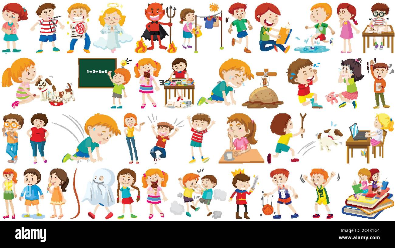 Set of cute kids cartoon character illustration Stock Vector Image ...