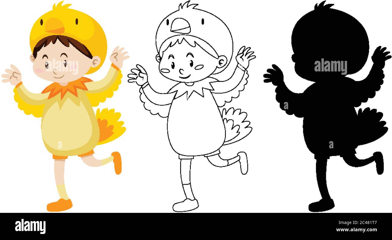 Boy wearing chicken costume with its outline and silhouette ...