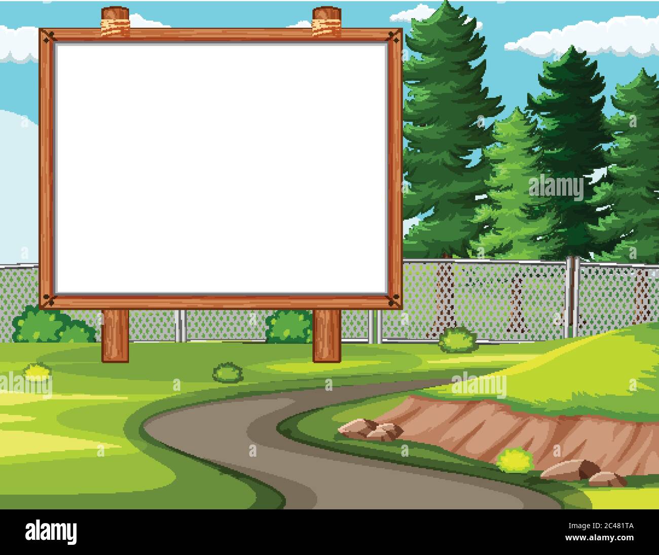Empty banner board in nature park scenery illustration Stock Vector ...