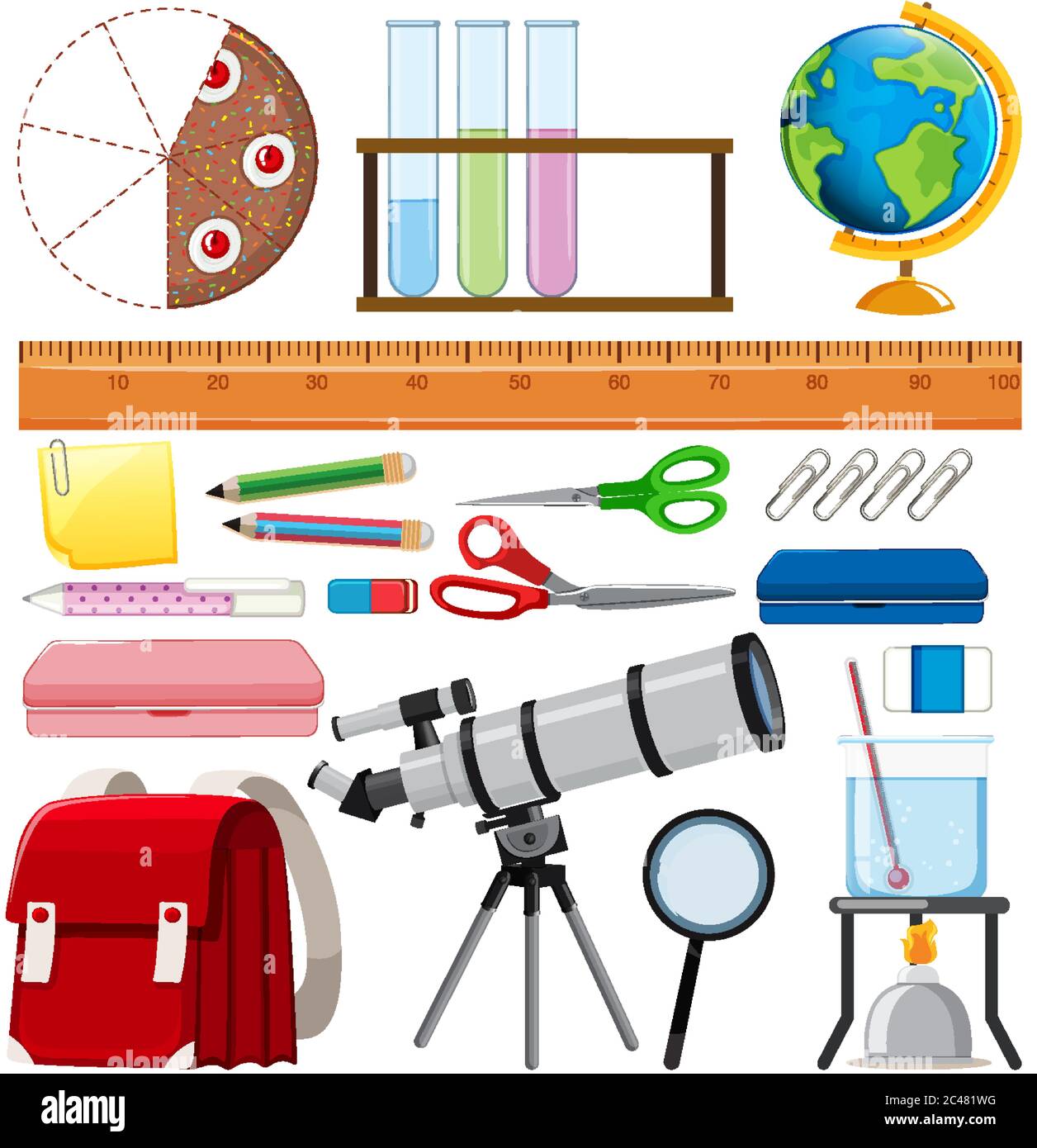 Set of school items on white background illustration Stock Vector Image ...
