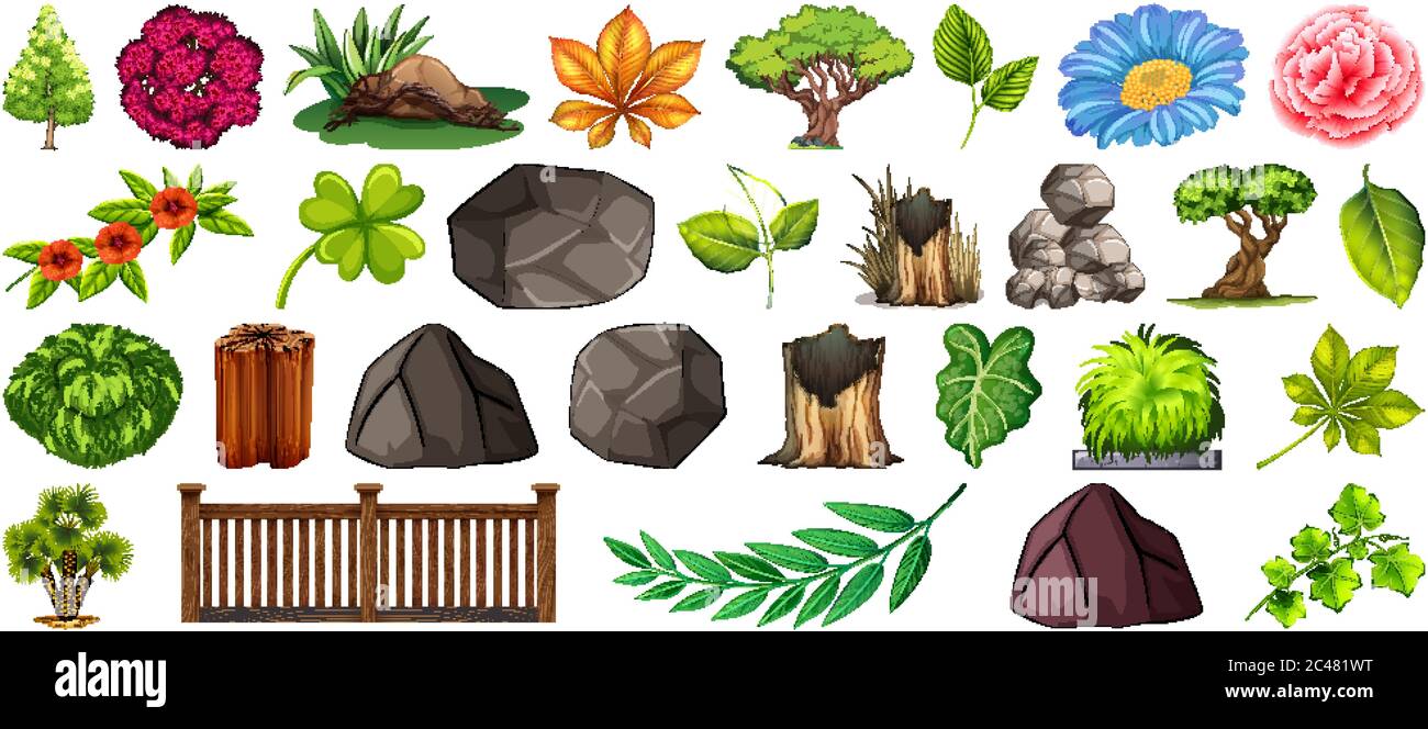 Set of different nature isolated on white background illustration Stock ...