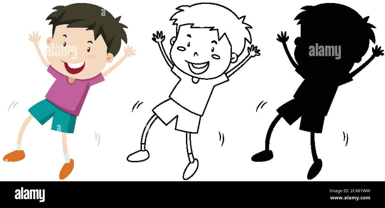 Happy boy with its outline and silhouette illustration Stock Vector ...