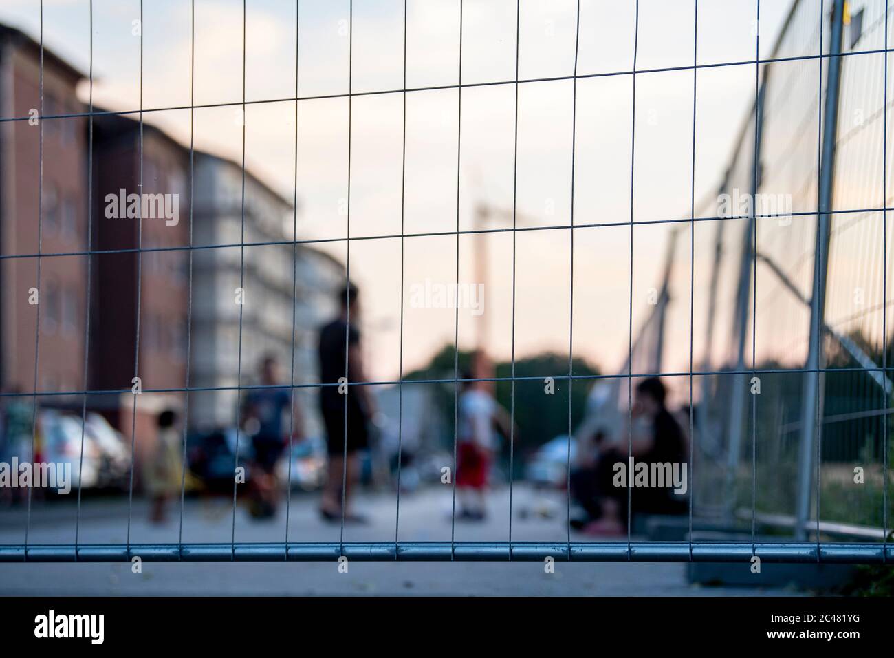 Verl, Germany. 24th June, 2020. A construction fence encloses the ...