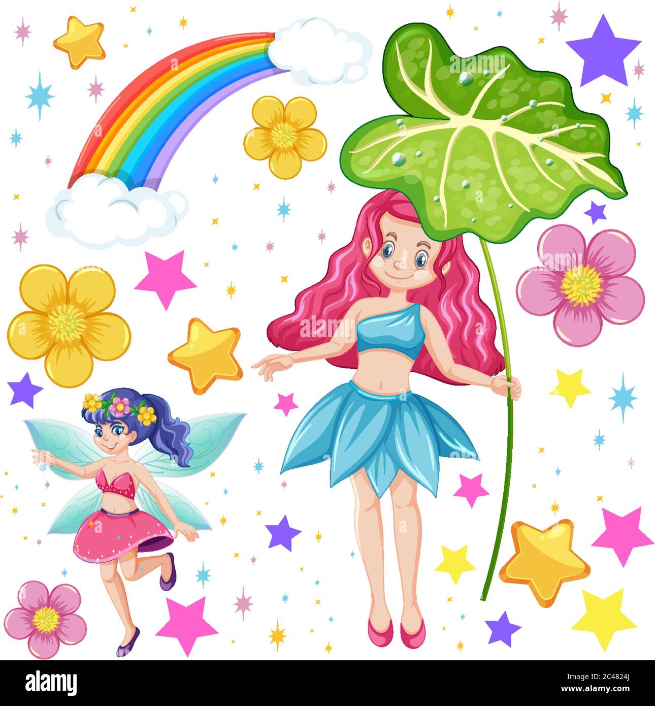 Set of fairy tale fantasy cartoon character on white background ...