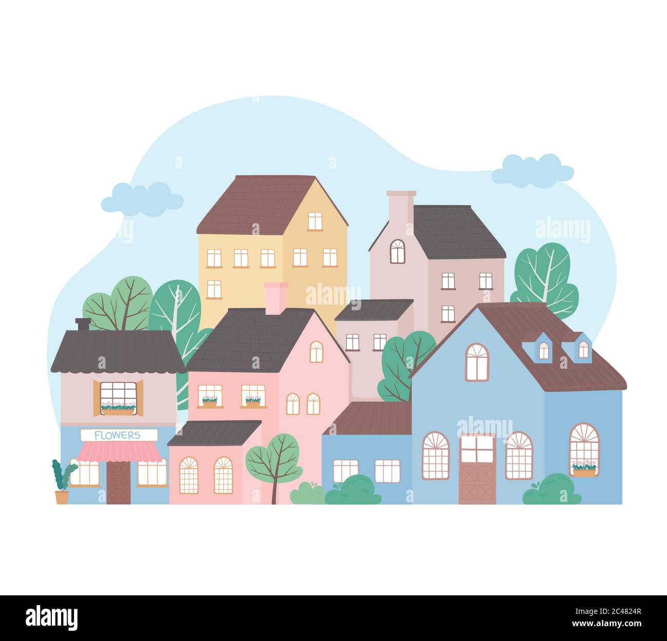 residential houses neighborhood architecture property building trees ...