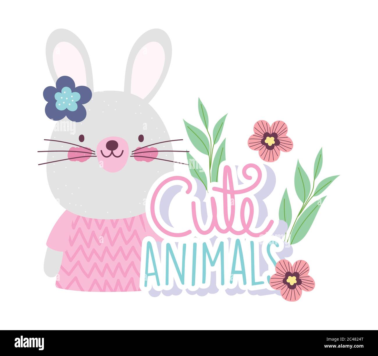 female rabbit cartoon cute animal characters flowers nature design ...