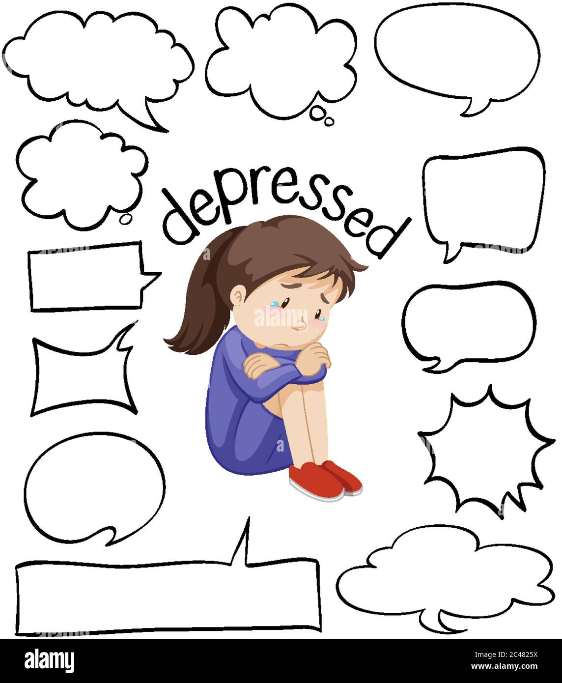 Different shapes of speech bubbles with girl crying illustration Stock ...