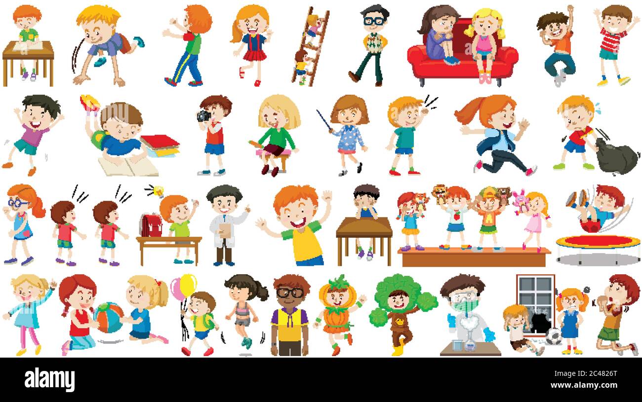 Set of cute kids cartoon character illustration Stock Vector Image ...