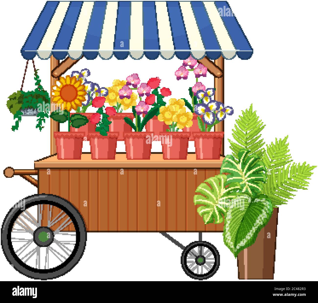 Flower cart shop cartoon style isolated illustration Stock Vector Image ...