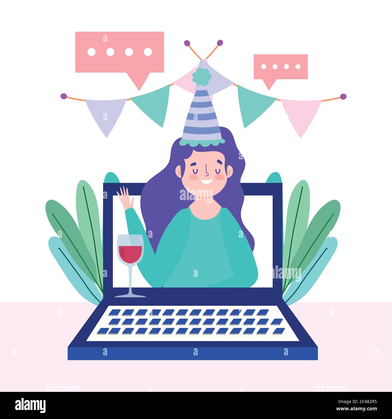 online party, birthday or meeting friends, woman video laptop ...