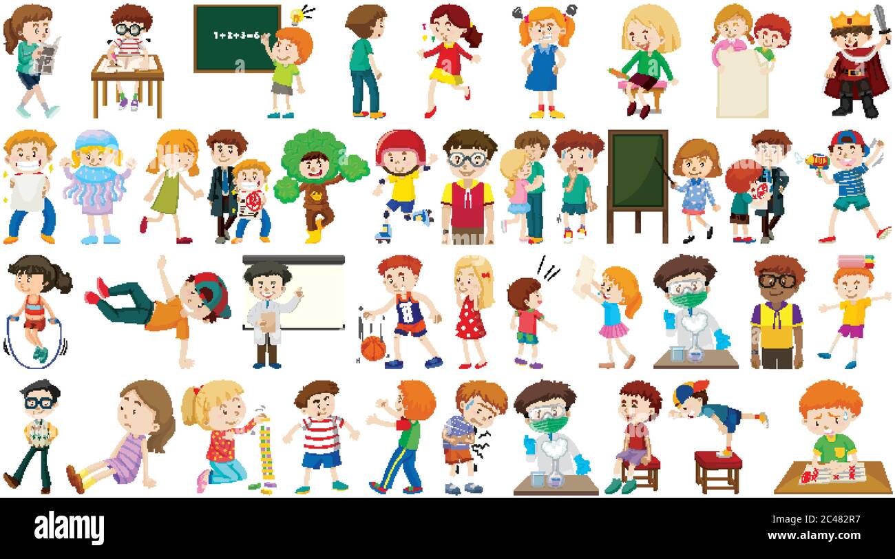 Set of cute kids cartoon character illustration Stock Vector Image ...
