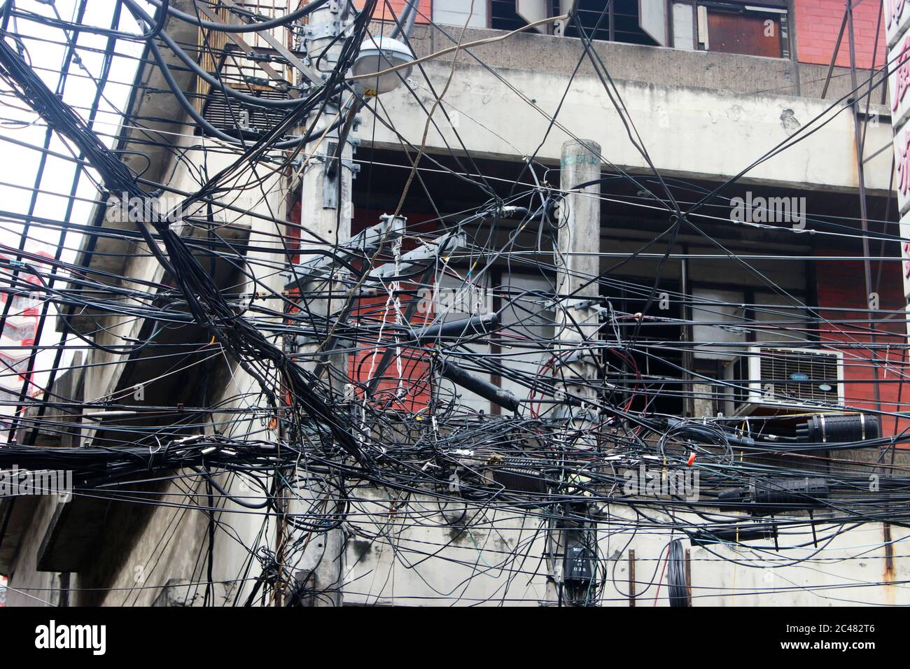 messy overhead cables in Chinatown Manila Philippine , hidden danger ...
