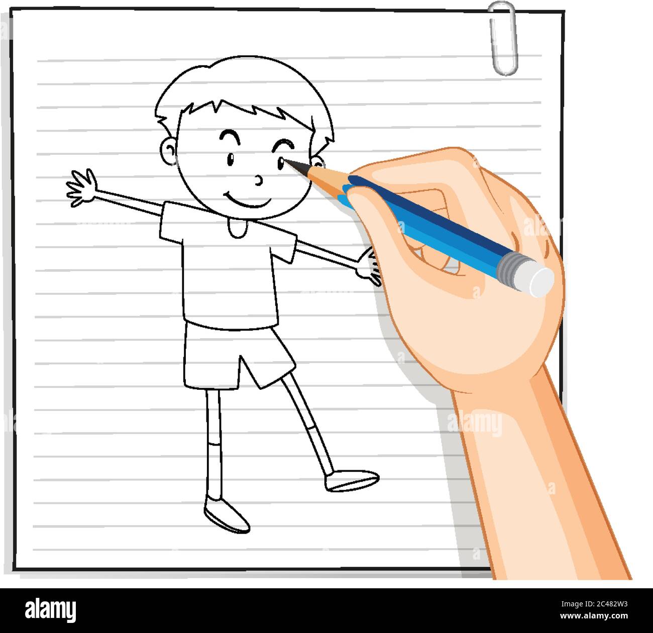 Hand writing of cute boy outline illustration Stock Vector Image & Art ...