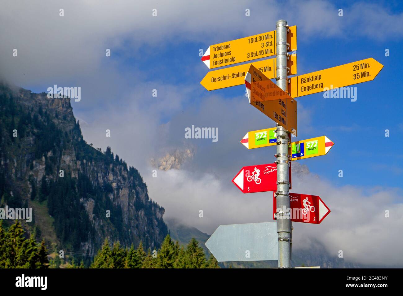 Trail signs in the Swiss Alps Stock Photo - Alamy