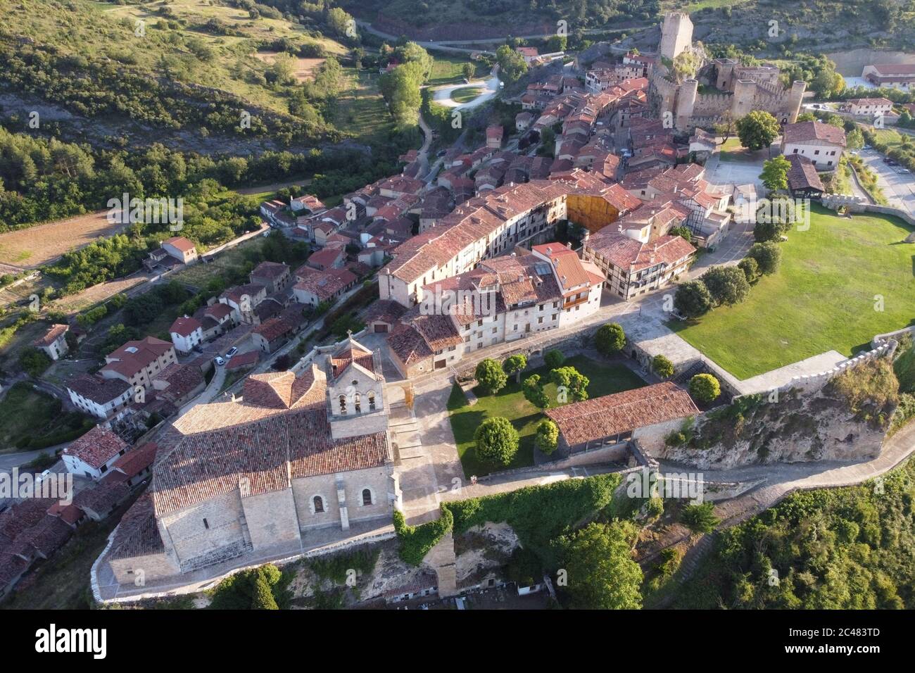 Aerial view of the scenic medieval village of Frias in Burgos province ...