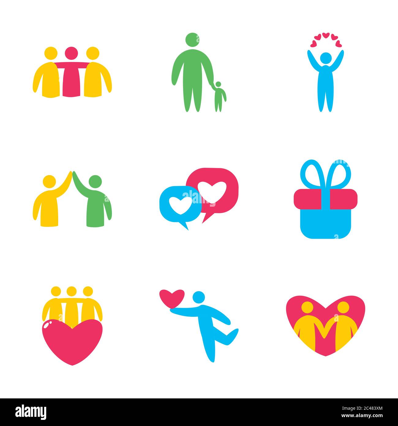 Friends flat style icon set design of friendship and love theme Vector ...
