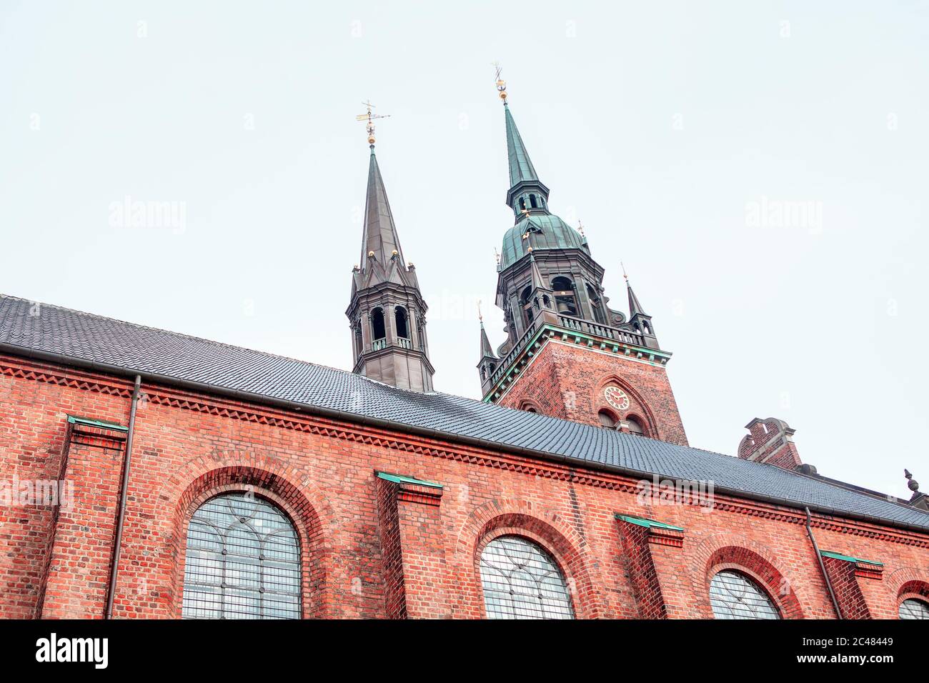 Church of the Holy Spirit in Copenhagen . Spire view of catholic ...