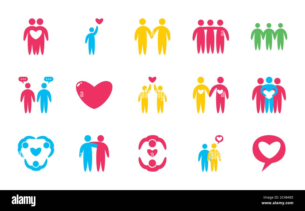 Friends flat style icon set design of friendship and love theme Vector ...