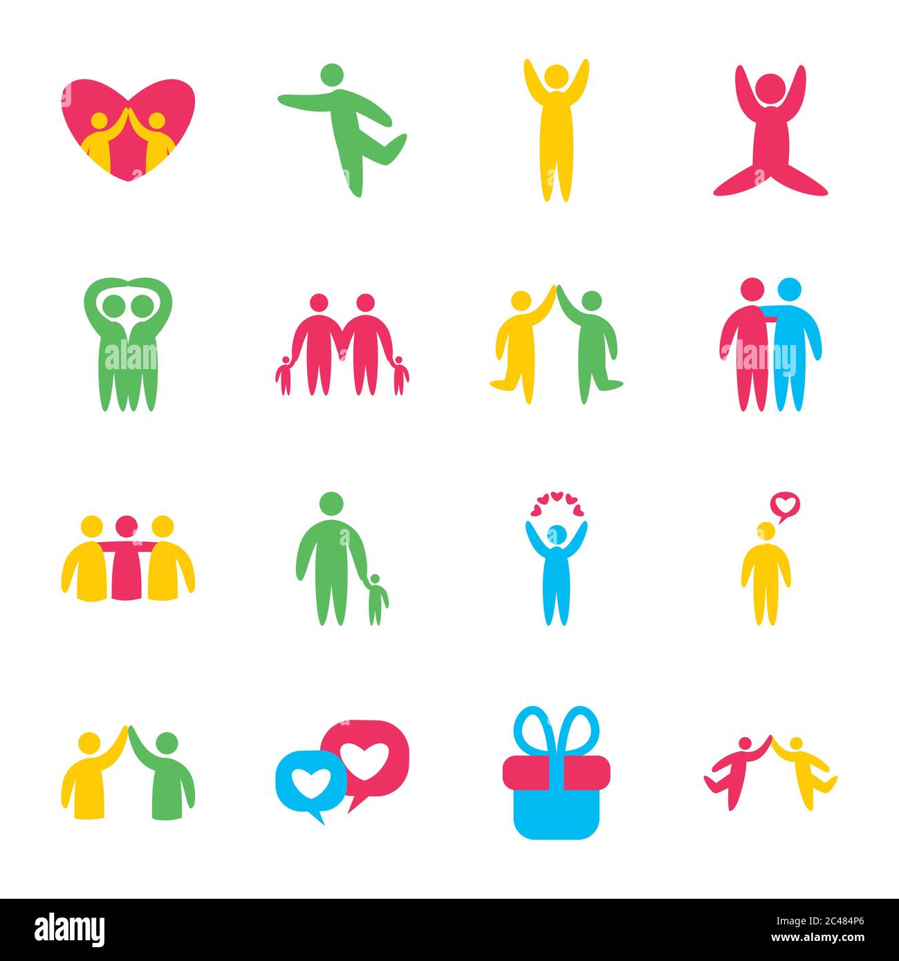 Friends flat style icon set design of friendship and love theme Vector ...