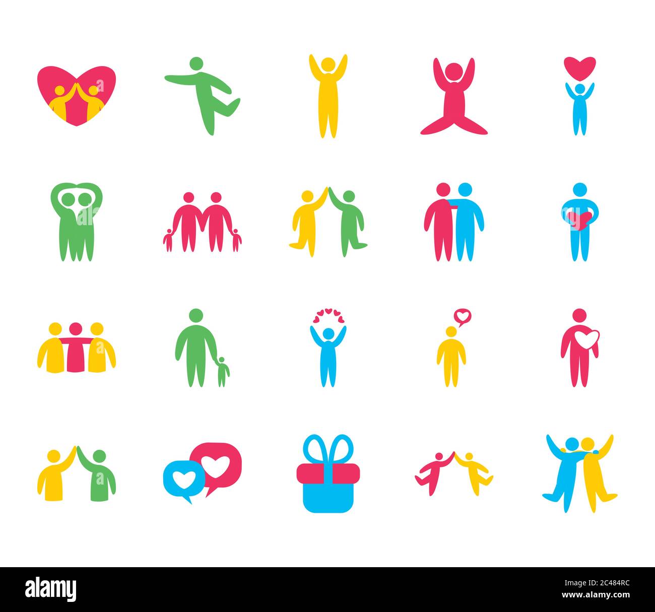 Friends flat style icon set design of friendship and love theme Vector ...