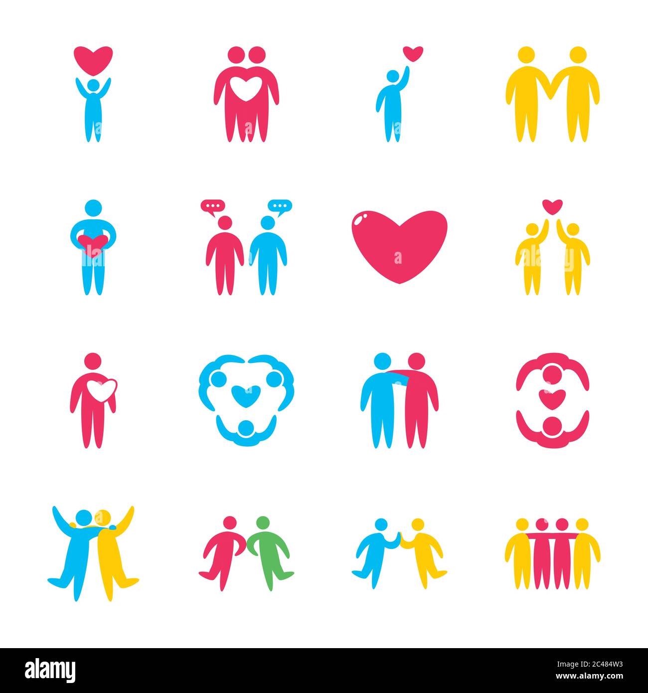 Friends flat style icon set design of friendship and love theme Vector ...