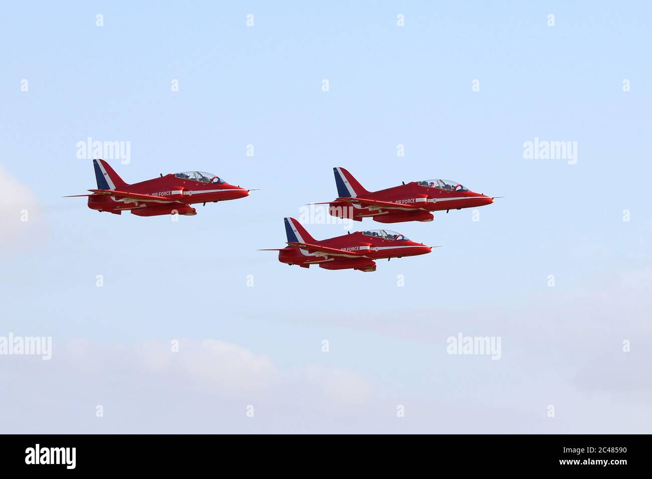 Three BAe Hawk T1s of the Royal Air Force aerobatic display team, the ...