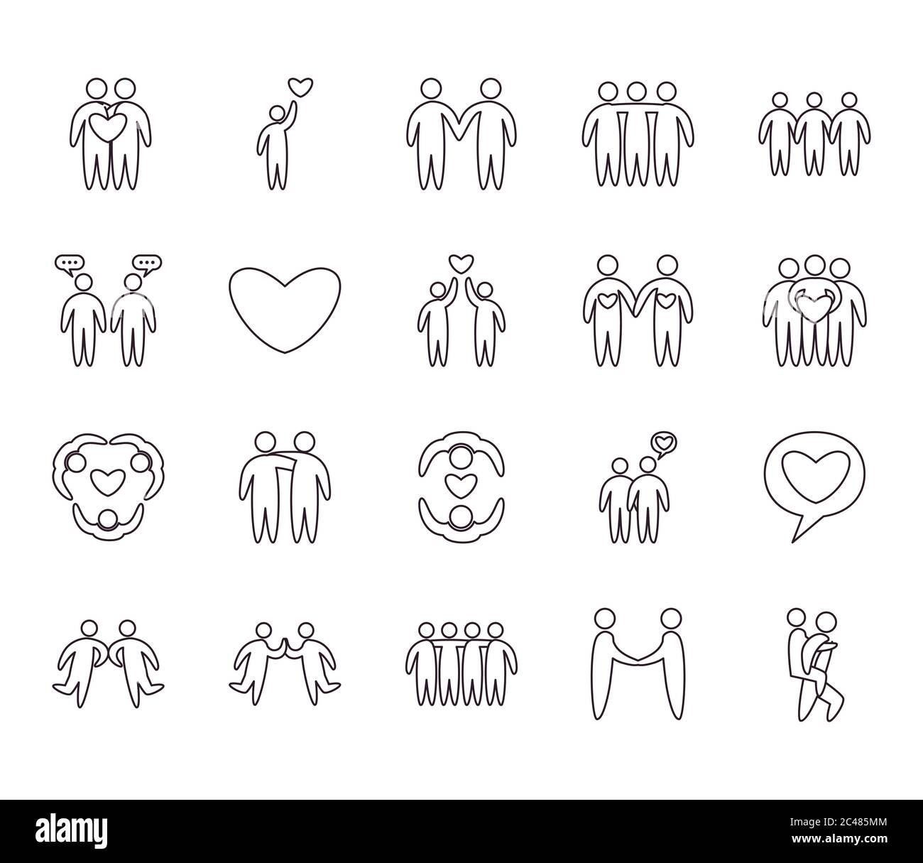 Friends line style icon set design of friendship and love theme Vector ...