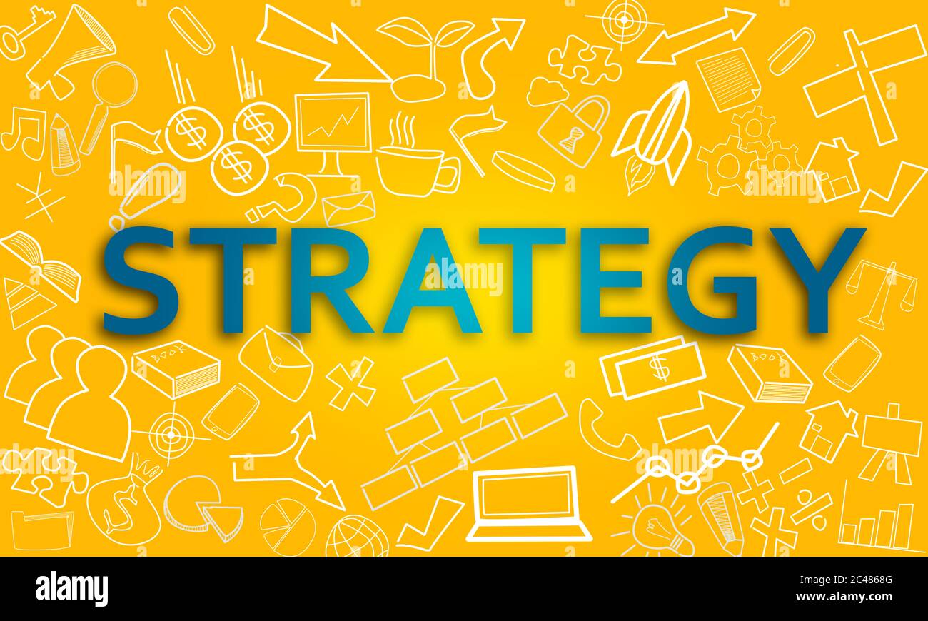 Strategy concept with creative icon drawings, 3d rendering Stock Photo ...