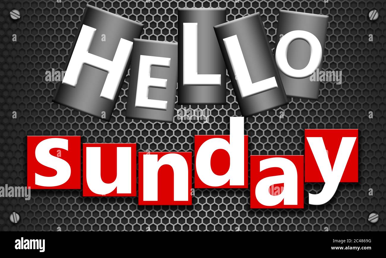 Hello Sunday concept on mesh hexagon background, 3d rendering Stock ...
