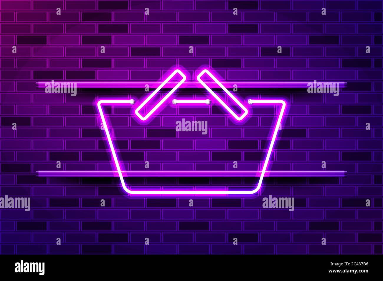 Convenience store, shopping basket glowing neon sign or LED strip light ...