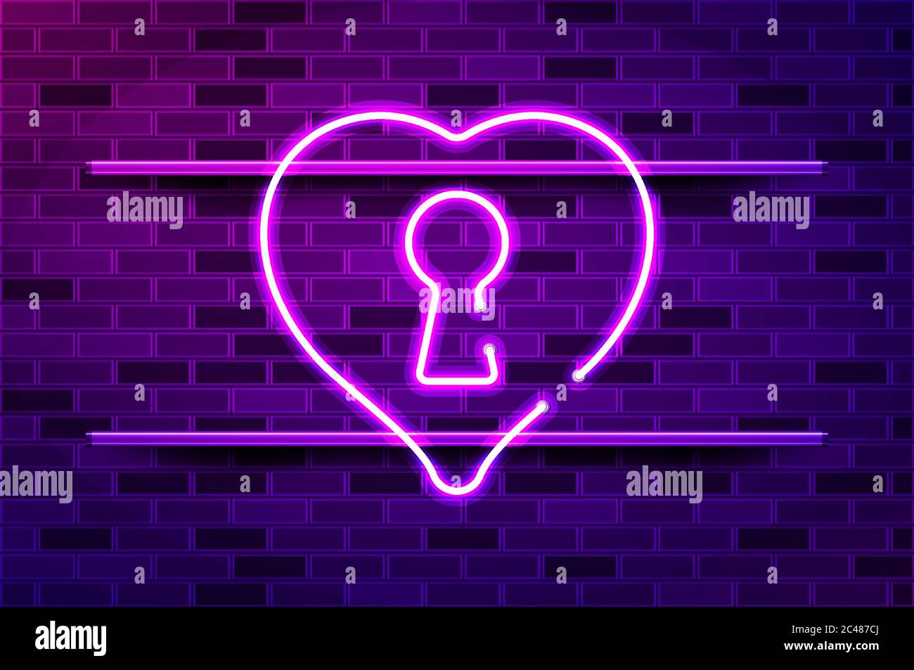 Keyhole heart glowing neon sign or LED strip light. Realistic vector ...