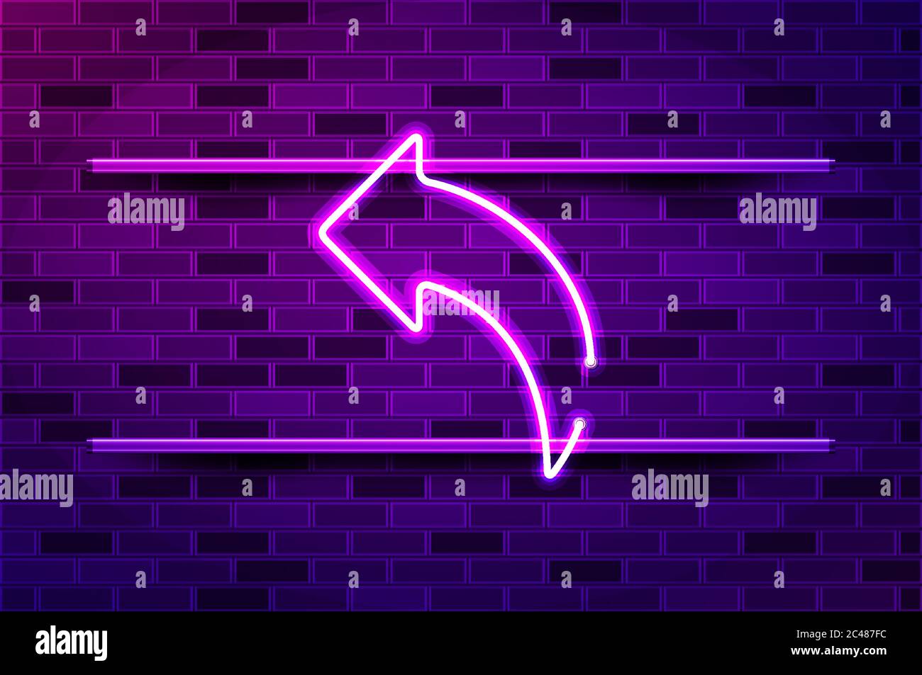 Left reply arrow glowing neon sign or LED strip light. Realistic vector ...