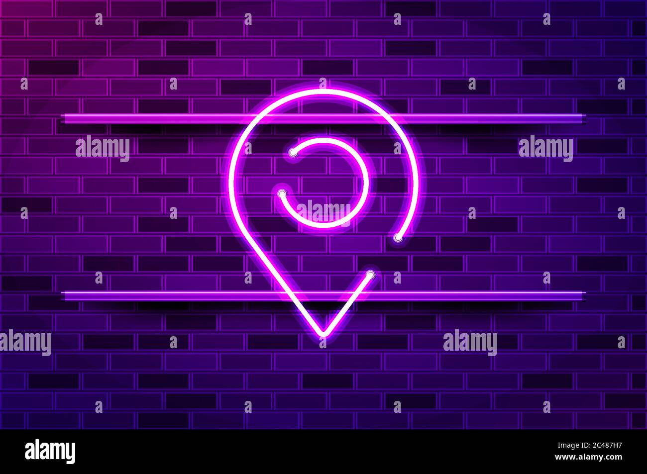 Location, gps pointer mark glowing neon sign or LED strip light ...