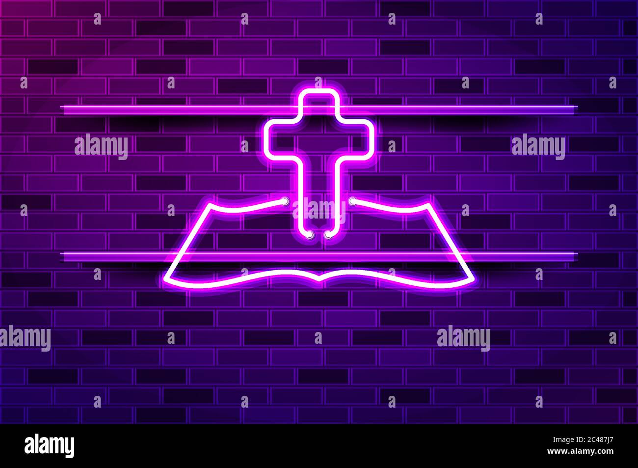 Christian cross and holy bible glowing neon sign or LED strip light ...
