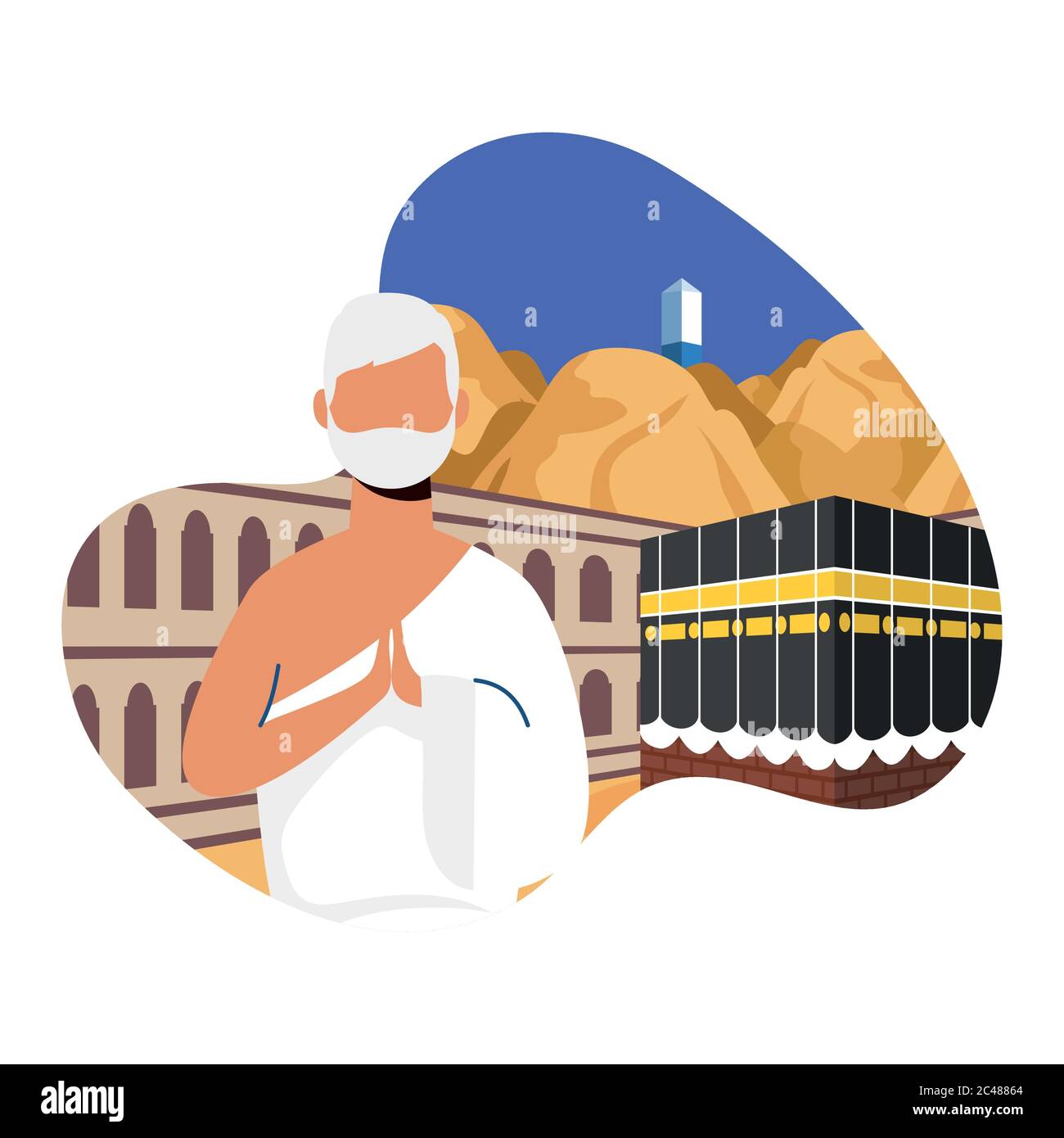 Hajj pilgrimage with man in kaaba scene vector illustration design ...