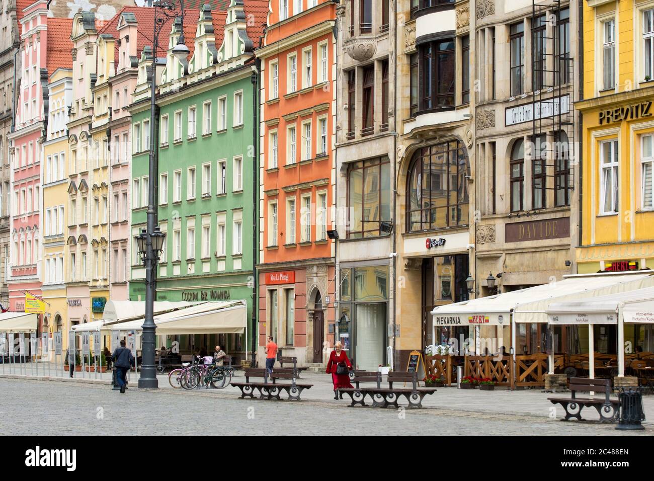 A view of the colorful medieval tenements at the Market Square in ...