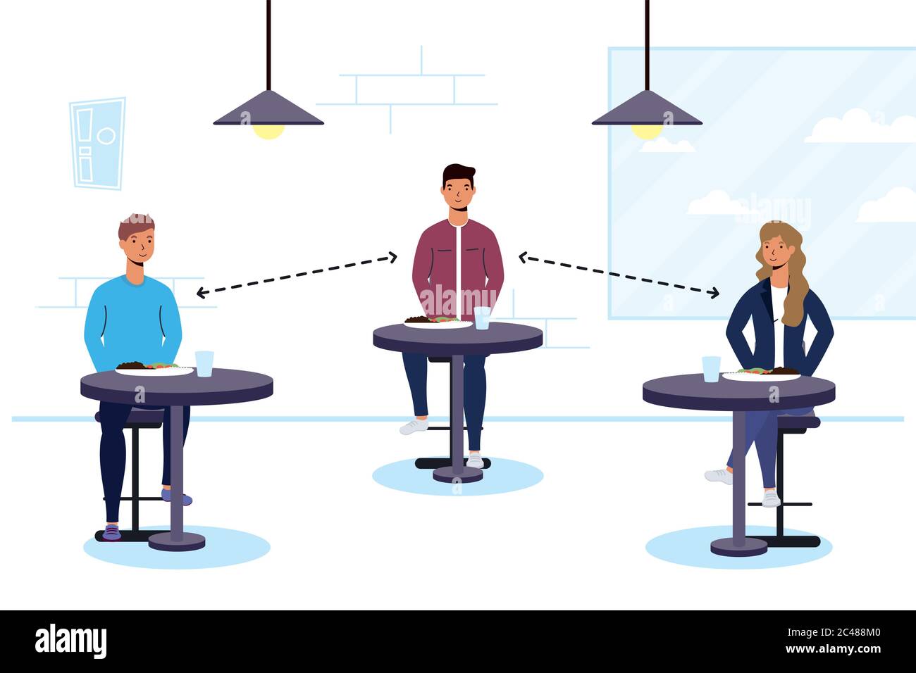 diversity people dinning in restaurant practicing social distancing ...