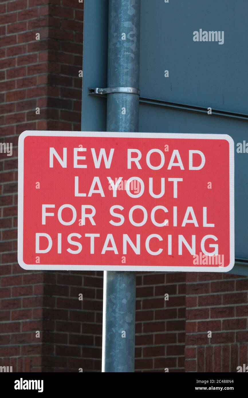 Eastleigh, UK. 24th June, 2020. Temporary new road layout sign ...