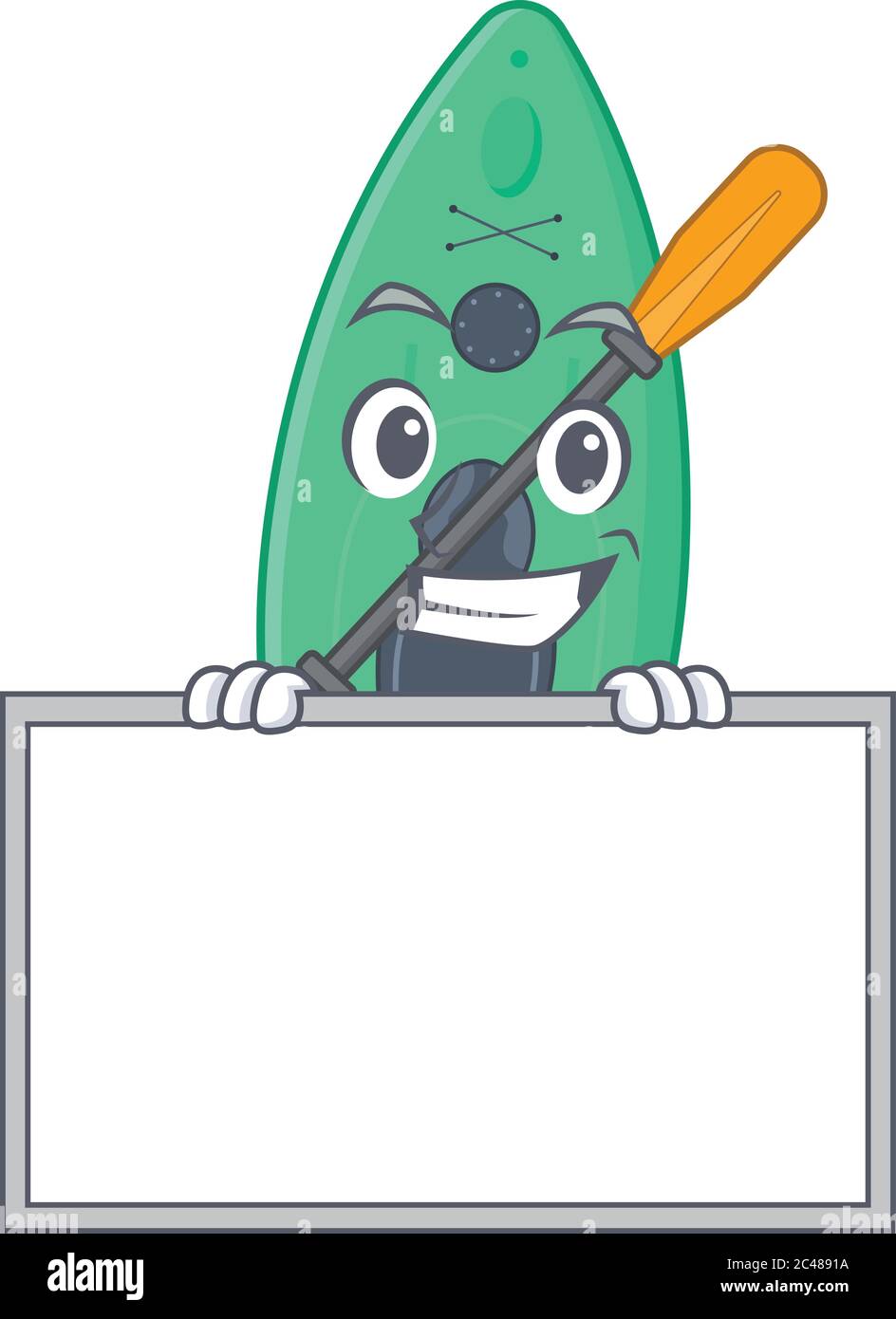 Funny cartoon design style canoe standing behind a board Stock Vector ...