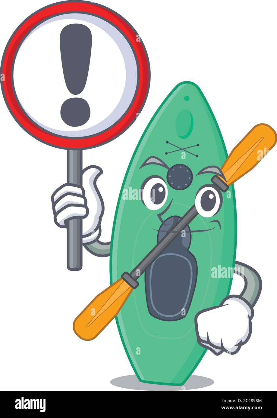 A cartoon icon of canoe with a exclamation sign board Stock Vector ...