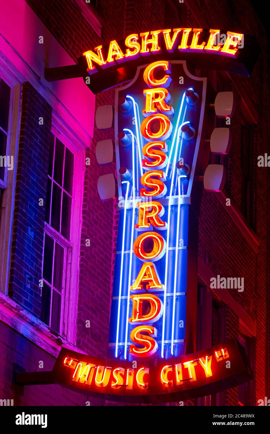Neon sign on Broadway Street,Nashville,Tennessee,USA Stock Photo - Alamy