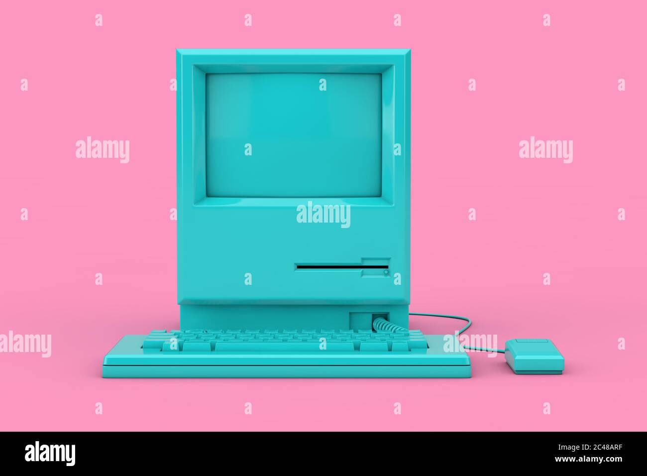 Blue Retro Personal Computer. The System Unit, Monitor, Keyboard and Mouse Mock Up Duotone on a ...