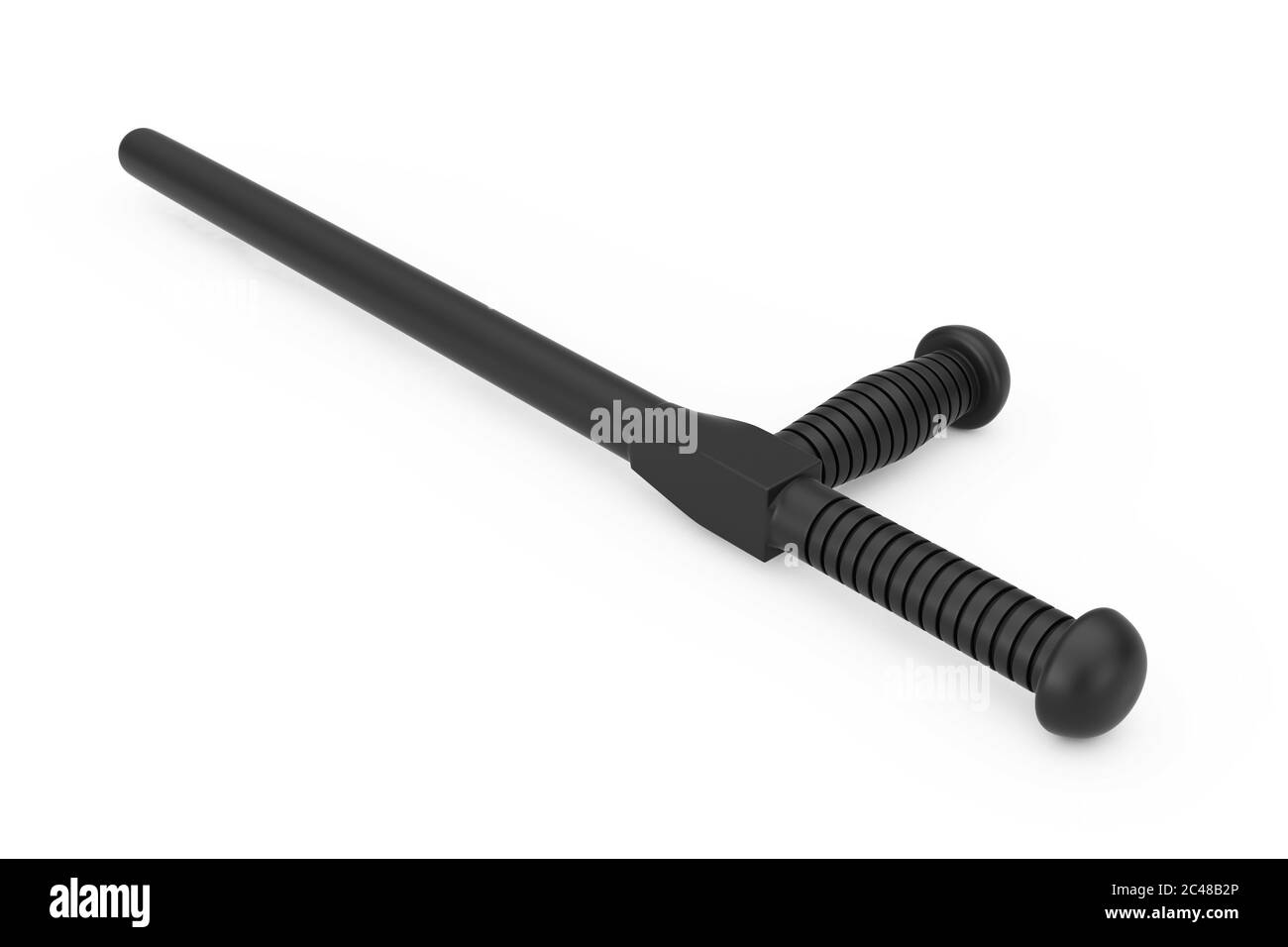 Black Rubber Police Baton or Nightstick on a white background. 3d ...