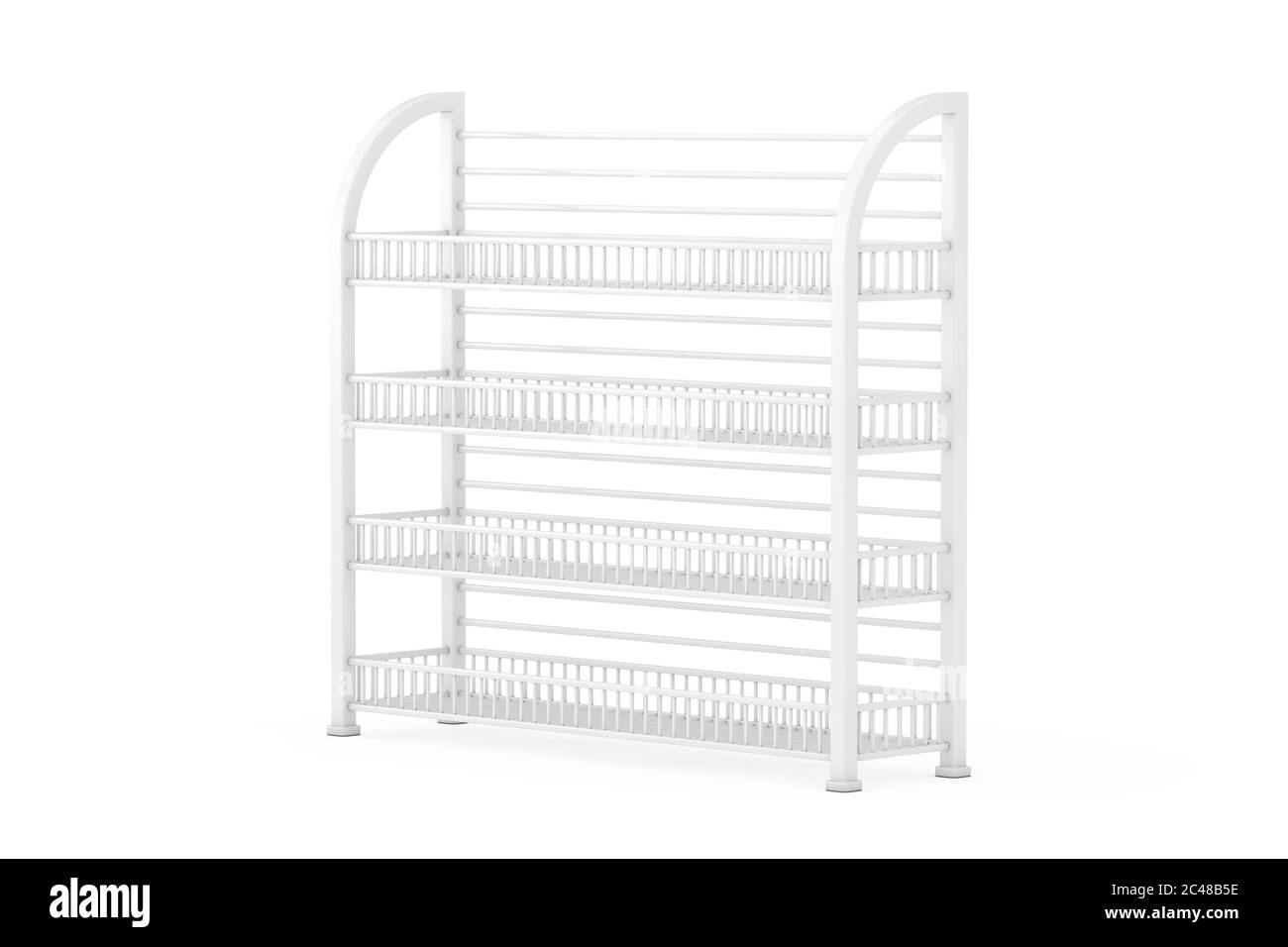 White Long Empty Showcase Displays with Retail Shelves on a white ...