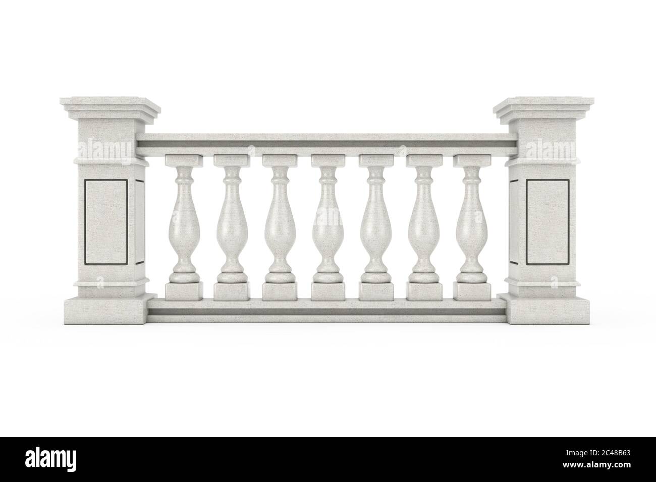 Classic Stone Pillars Balustrade with Columns on a white background. 3d ...
