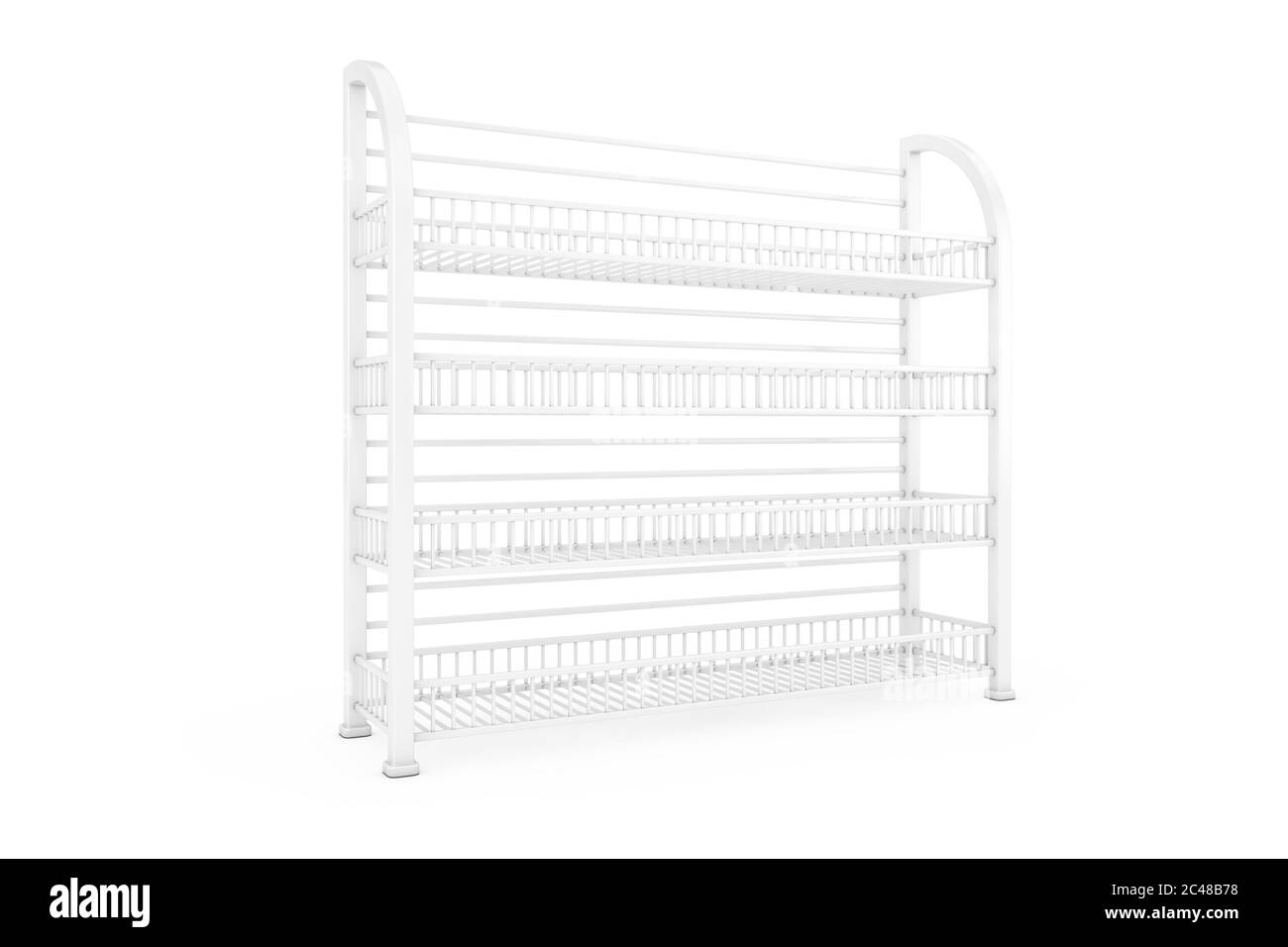 White Long Empty Showcase Displays with Retail Shelves on a white ...