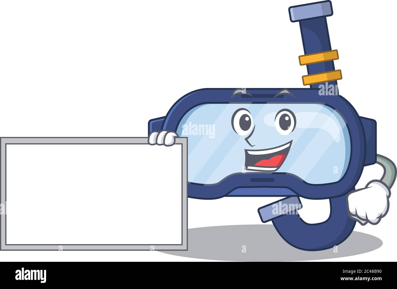 Cartoon character style of dive glasses holding a white board Stock ...