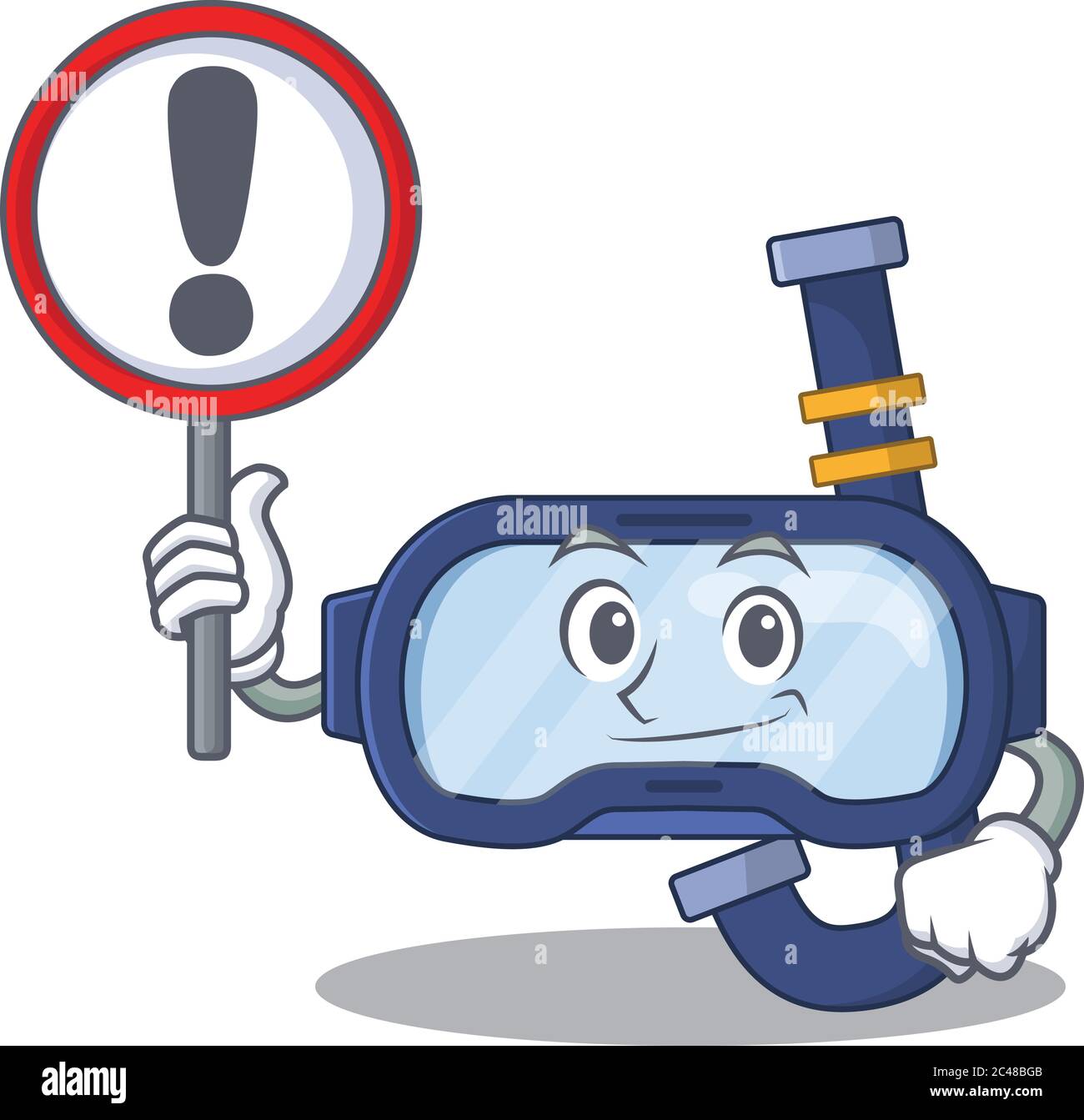 A cartoon icon of dive glasses with a exclamation sign board Stock ...